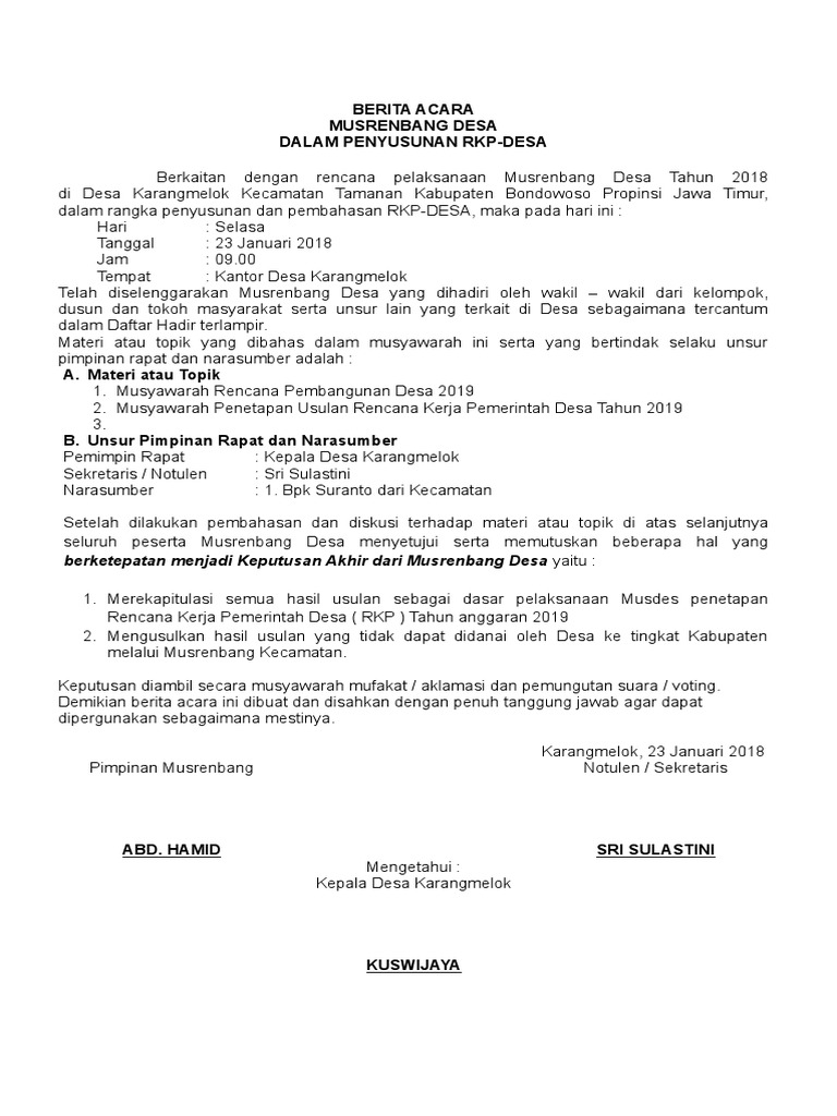 Ba Musrenbang 2018 | PDF