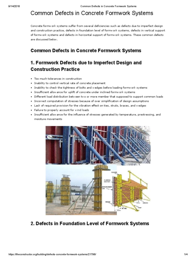 Common Defects in Concrete Form Work Systems | PDF | Concrete | Screw