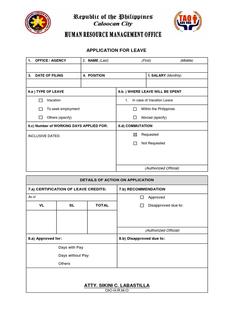 Caloocan-Application For Leave | PDF