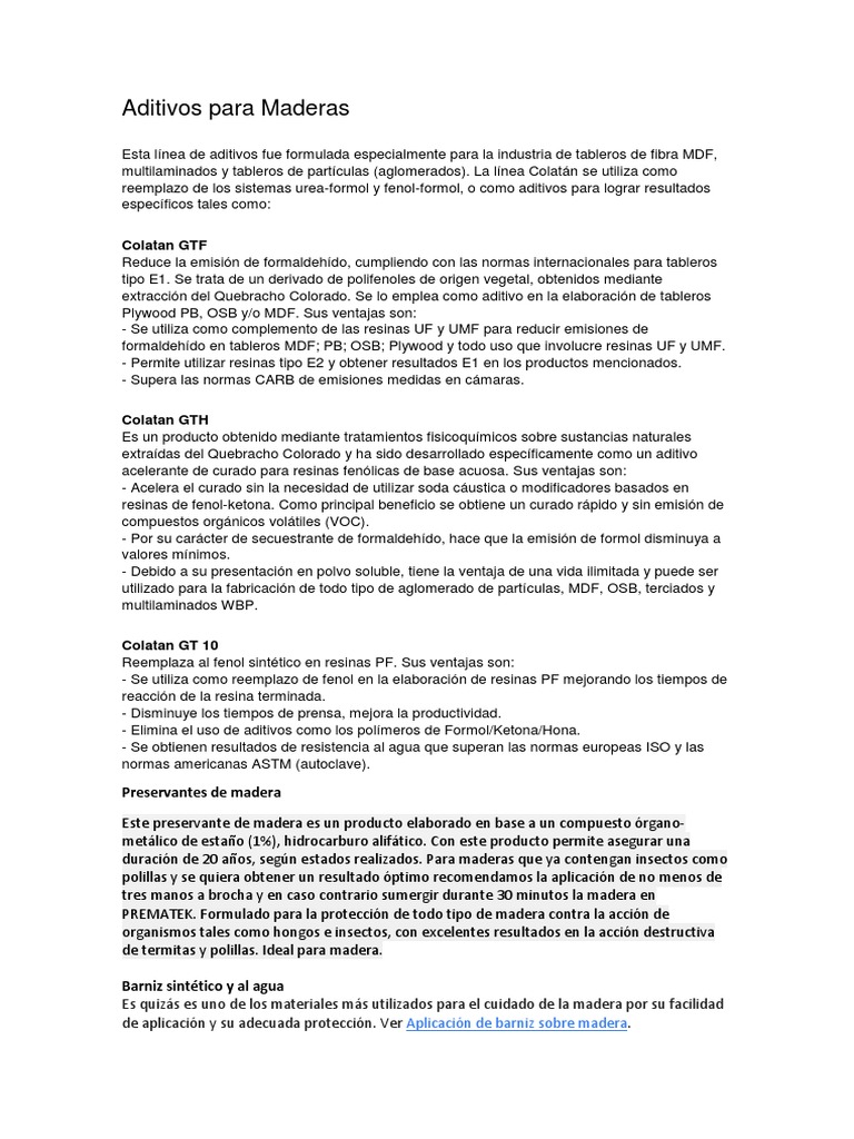 Aditivos para Maderas | PDF | Madera | Barniz