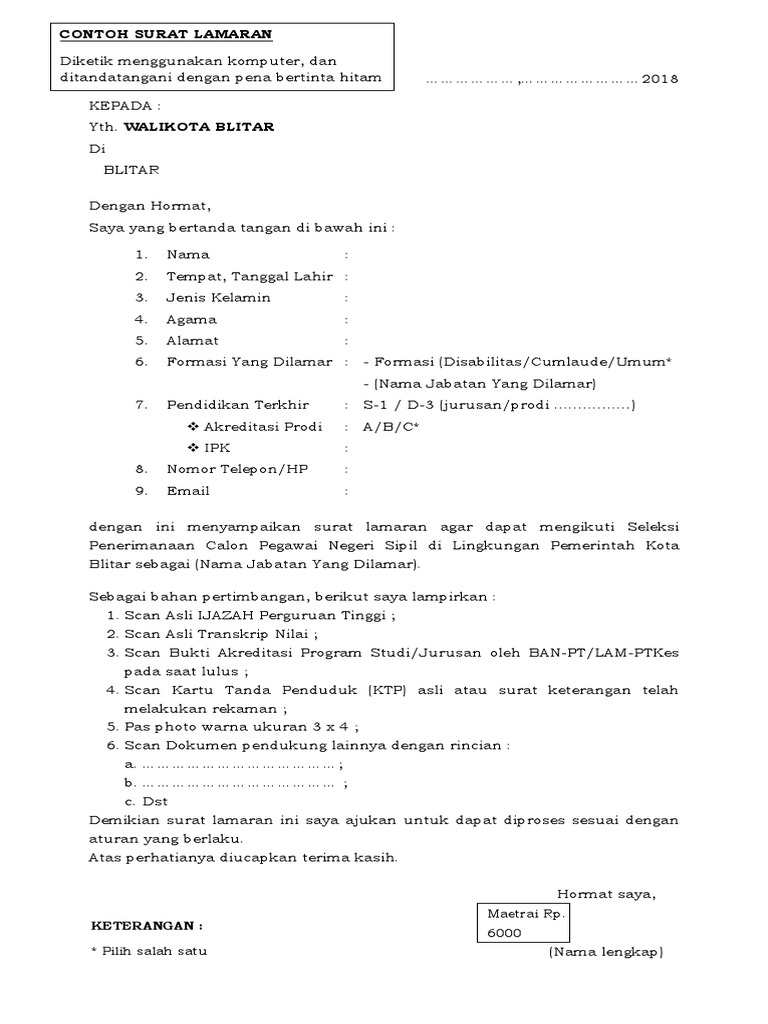 Format Lamaran Cpns | PDF