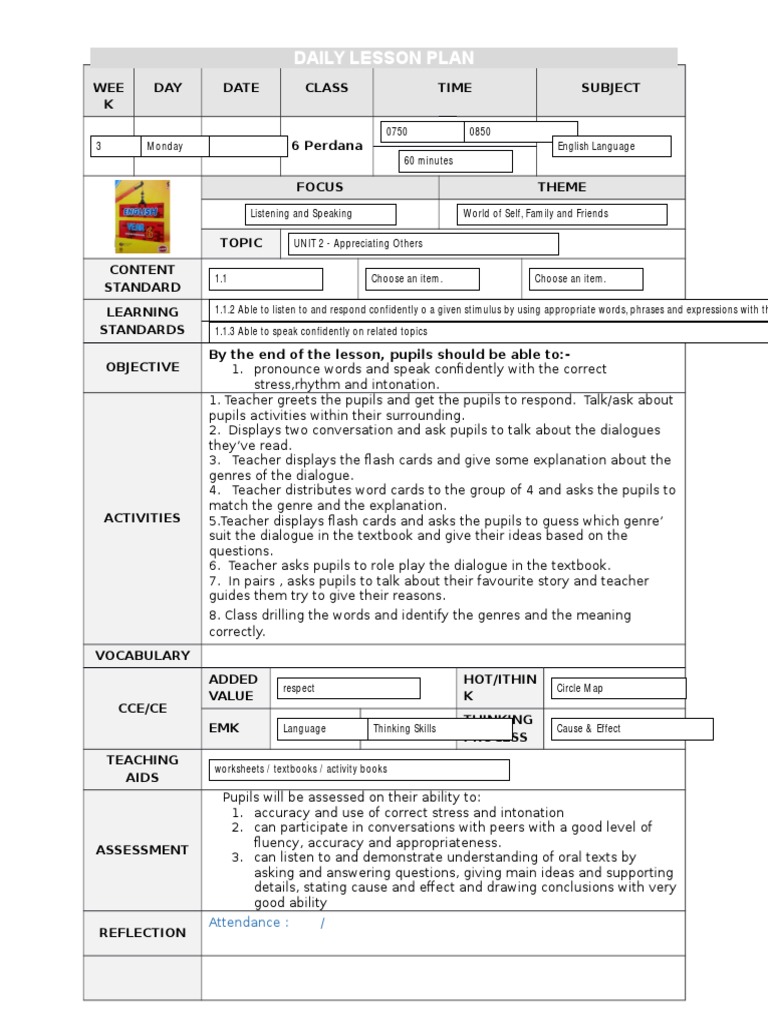 Lesson Plan Yr 6 Week 3 at 2017 | PDF | Lesson Plan | English Language