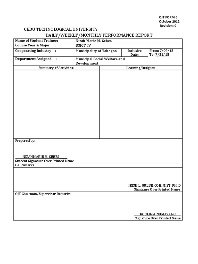 Blank Ojt Forms Pdf