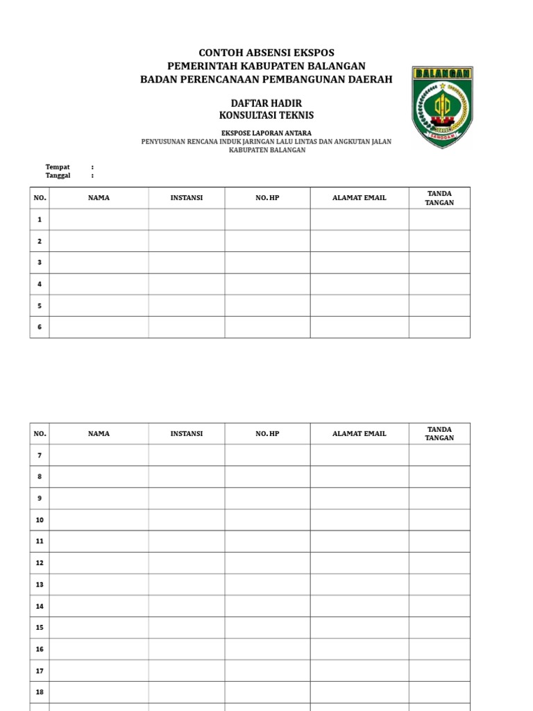 cONTOH ABSENSI EKSPOS | PDF