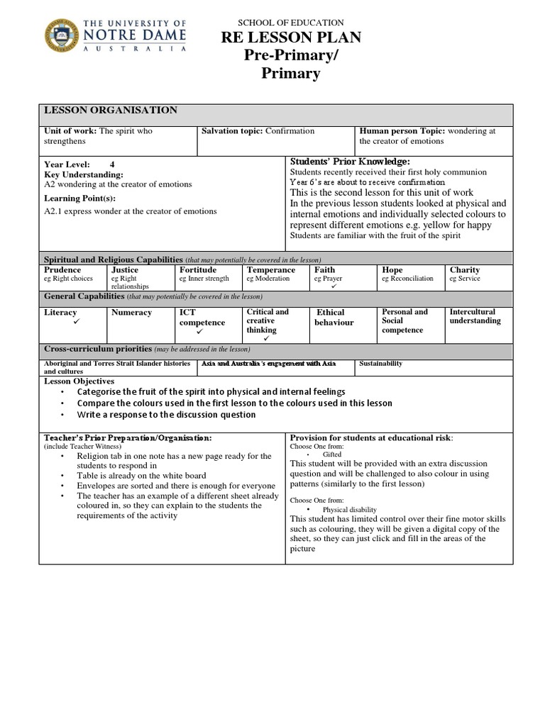 Re Lesson Plan Pre-Primary/ Primary | PDF | Educational Assessment ...