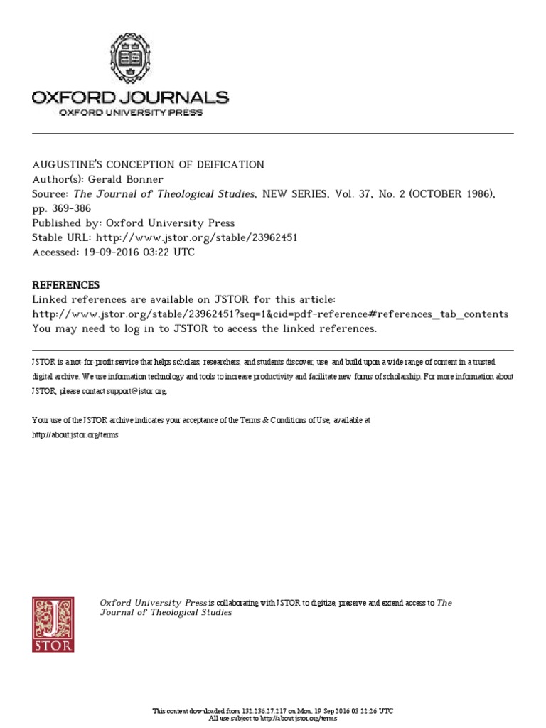 Gerald P Bonner Augustine Participation | PDF | Augustine Of Hippo | Soul