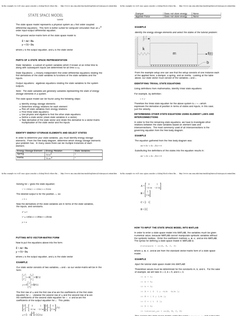 State Space Model Tutorial Pdf Variable Mathematics Equations