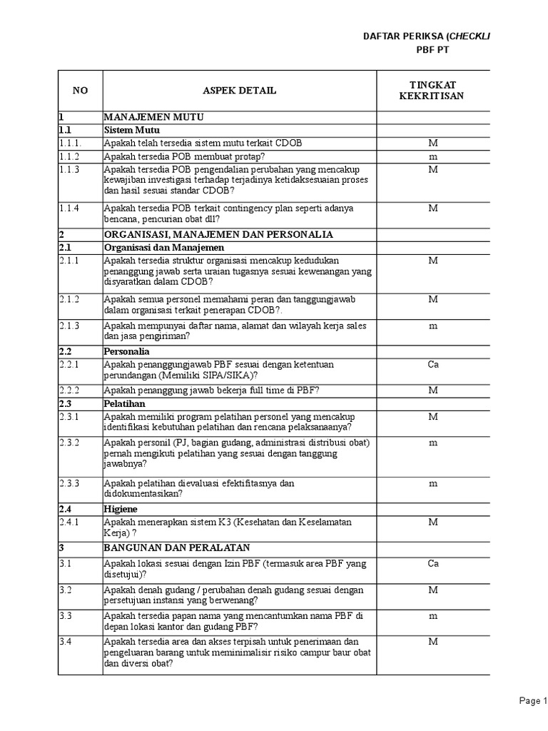 SOP PBF dan Self Assessment Apotek | PDF
