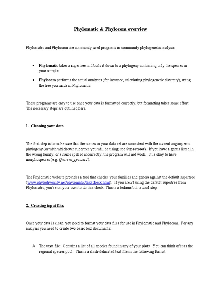 Phylomatic Cheat Sheet | PDF | Phylogenetic Tree | Computer File