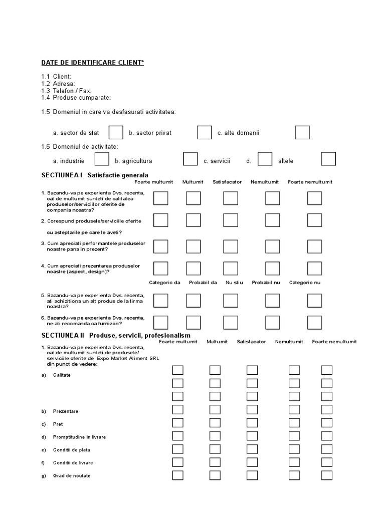 Chestionar Satisfactie Client | PDF