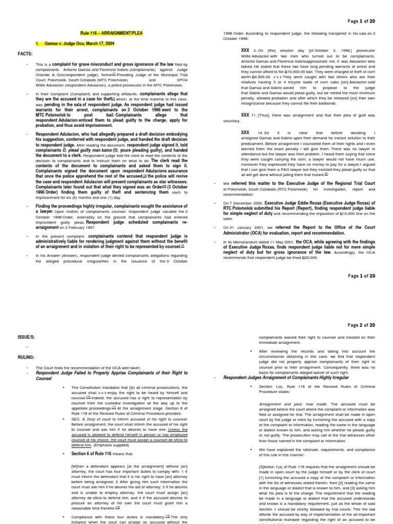 Rule 116 | PDF | Plea | Arraignment