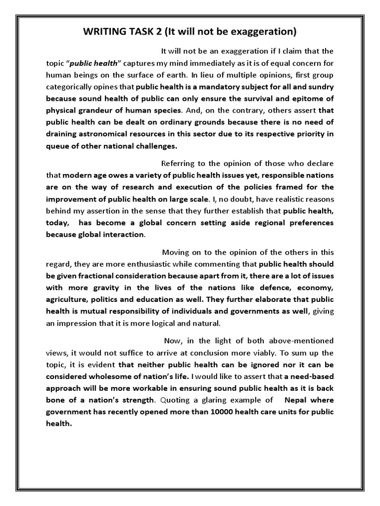WRITING TASK 2 (It Will Not Be Exaggeration) | PDF | Public Health | Dances