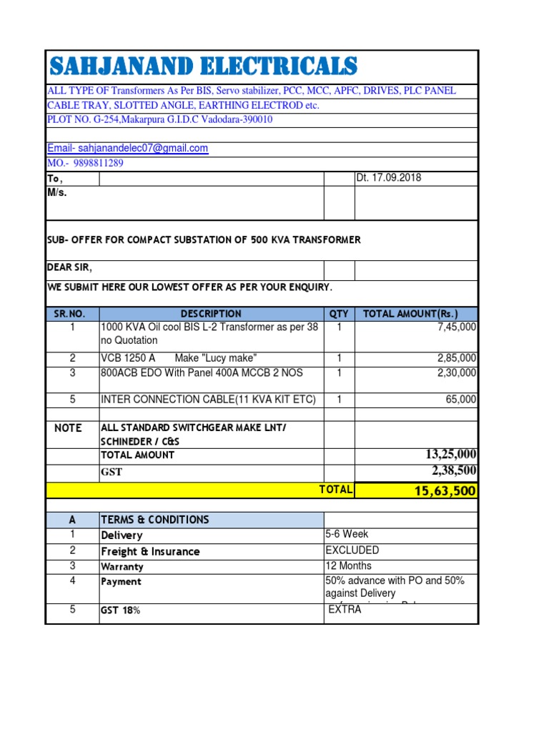 39 COMPACT SUBSTATION FOR 500 KVA Transformer and Panels PDF | PDF ...