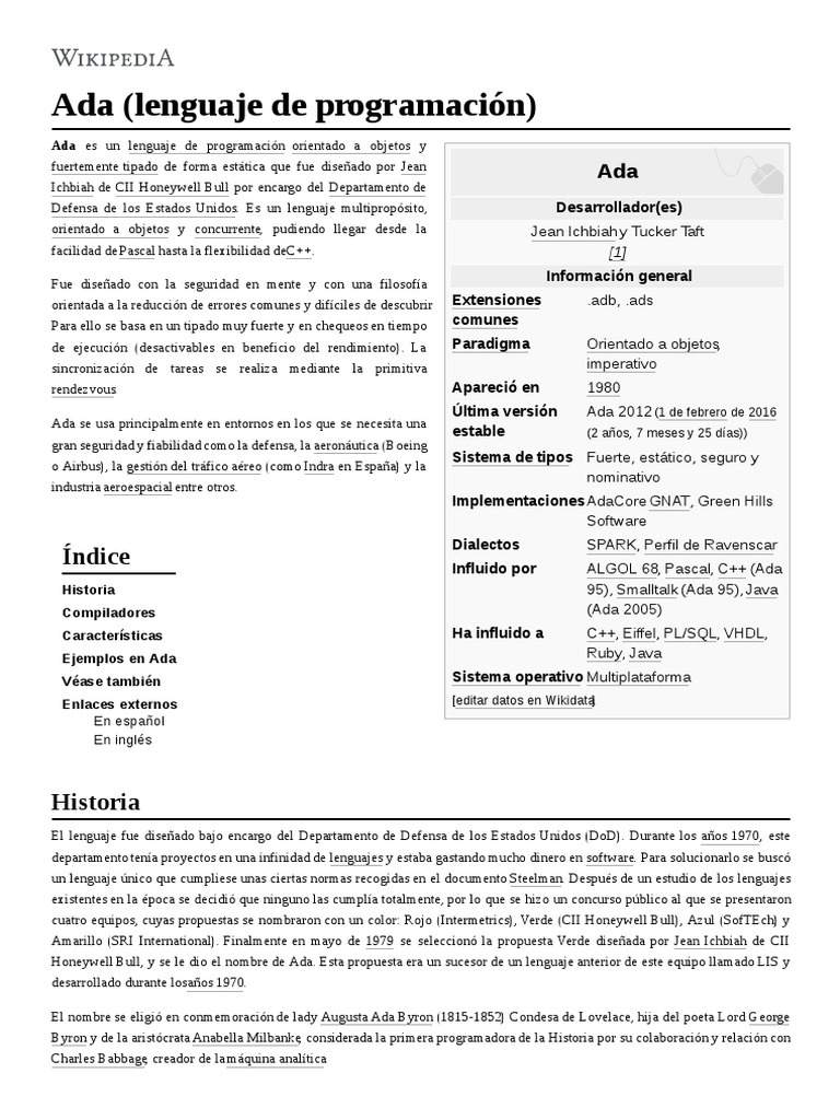 Ada (Lenguaje de Programación) | PDF | Modelado científico | Notación