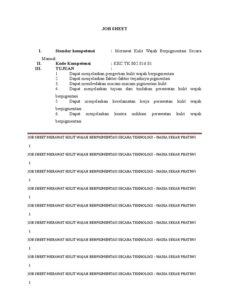 Joob Sheet-Perawatan Wajah Berpigmentasi Secara Manual | PDF