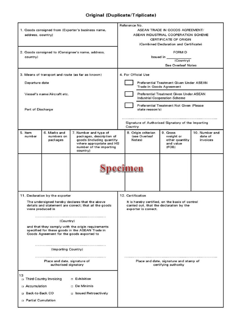Form D (ATIGA) | PDF
