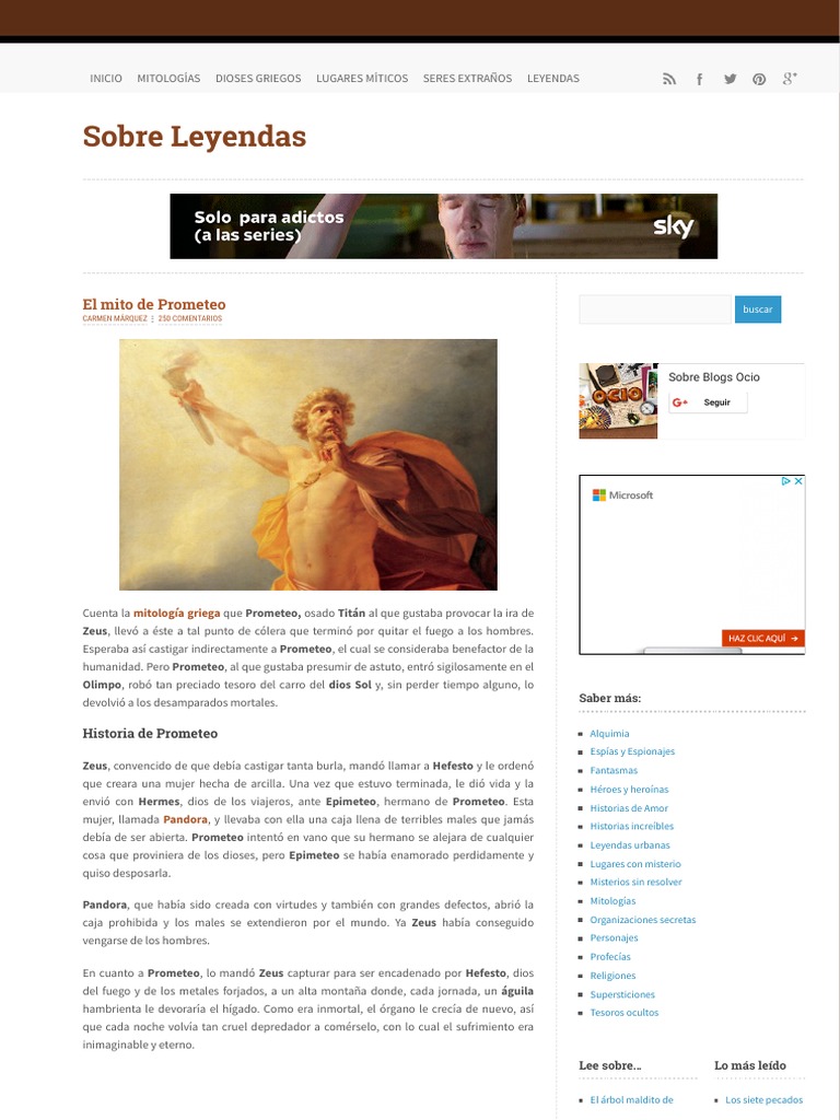 Historia Del Mito de Prometeo | Prometeo | Religión Griega Antigua