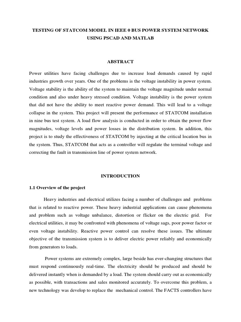 Testing Of Statcom Model In Ieee 0 Bus Power System Network Using Pscad And Matlab Download