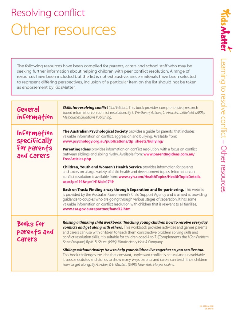 Parent Tips Resolving Conflicts | PDF | Conflict Resolution | Sibling