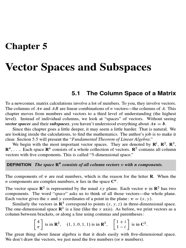 Vector Spaces and Subspaces: 5.1 The Column Space of A Matrix | Download Free PDF | Linear ...