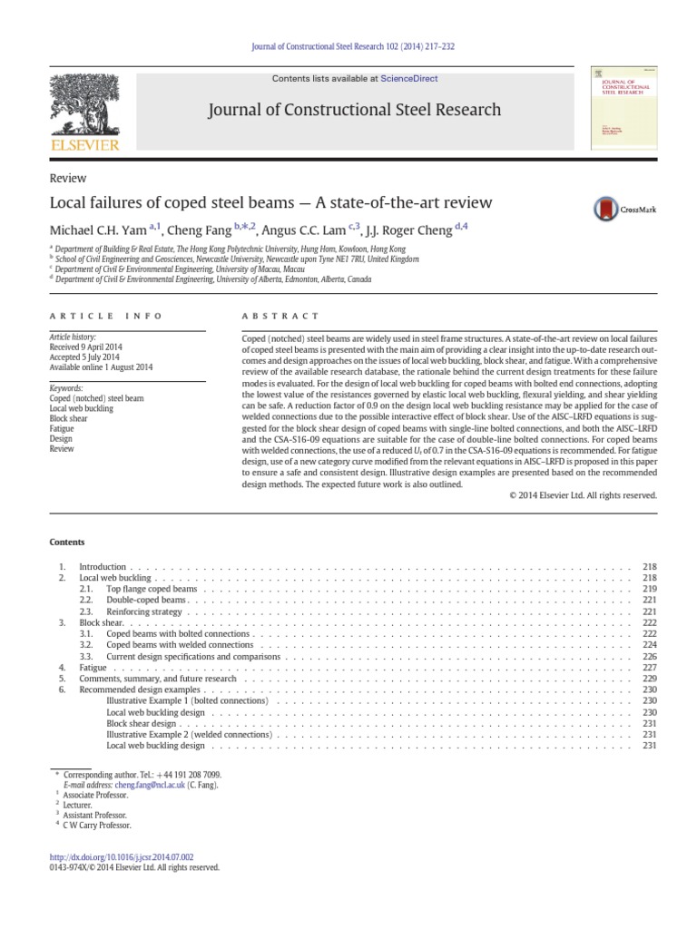 Local Failures On Coped Steel Beams - A State-Of-Art Review | PDF ... Local Failures On Coped Steel Beams - A State-Of-Art Review | PDF ...