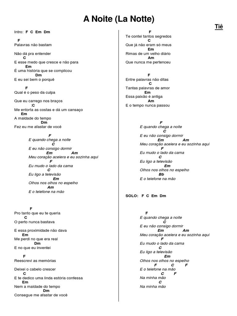 Teclado - Cifra - A Noite - Tie | Download grátis PDF | Lazer