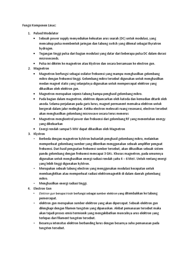 Ringkasan Fungsi Komponen Linac | PDF