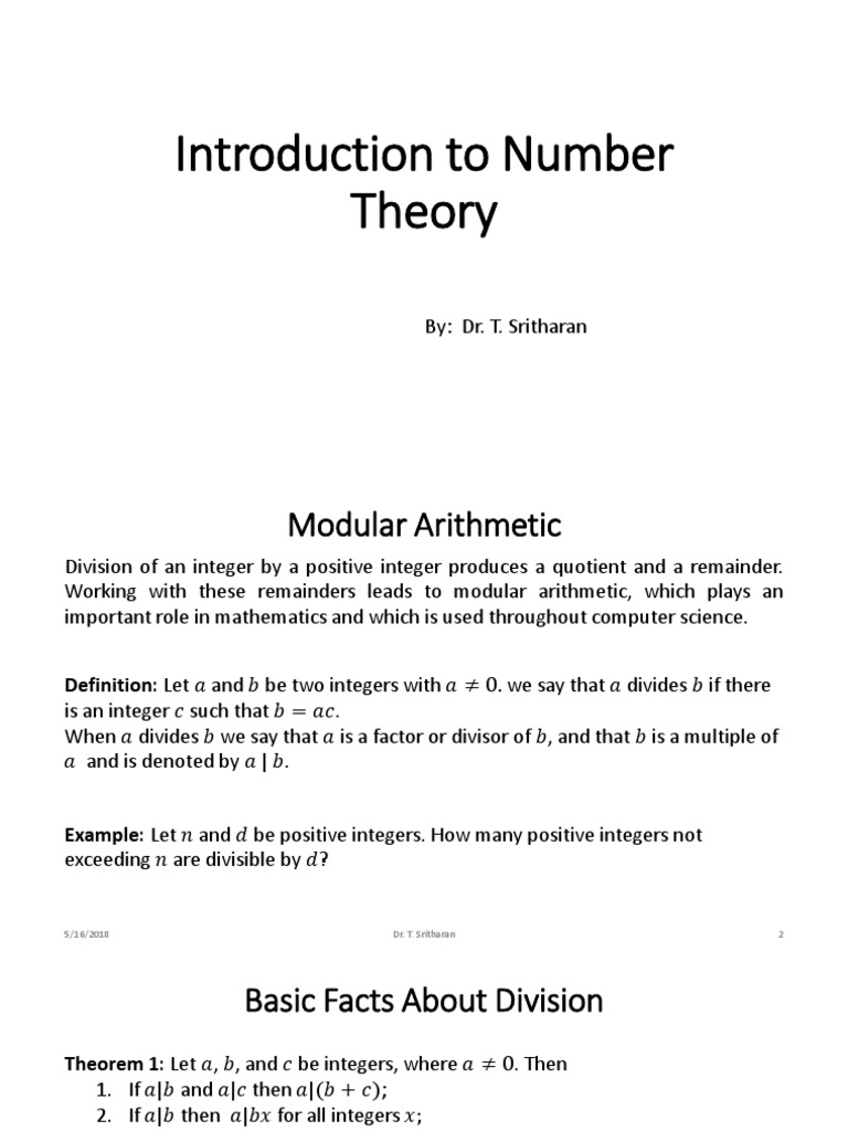 Number Theory | PDF | Prime Number | Division (Mathematics)