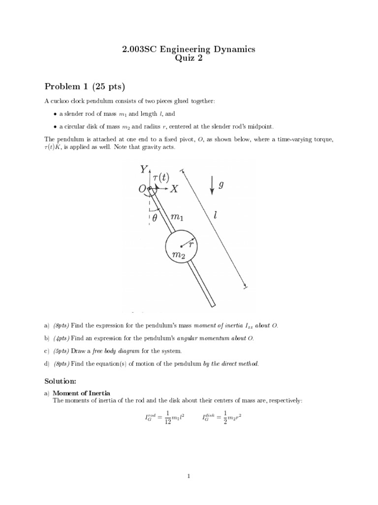 2.003SC Engineering Dynamics Quiz 2 Problem 1 (25 PTS) : Solution | PDF ...