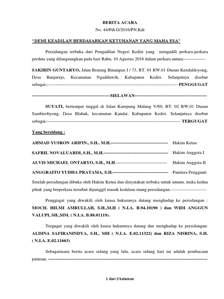 30kp. Berita Acara Putusan | PDF
