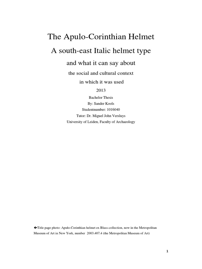 The Apulo-Corinthian Helmet A South-East PDF | PDF | Ancient Greece