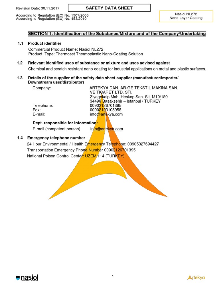 MSDS Nasiol NL272 | PDF | Toxicity | Dangerous Goods