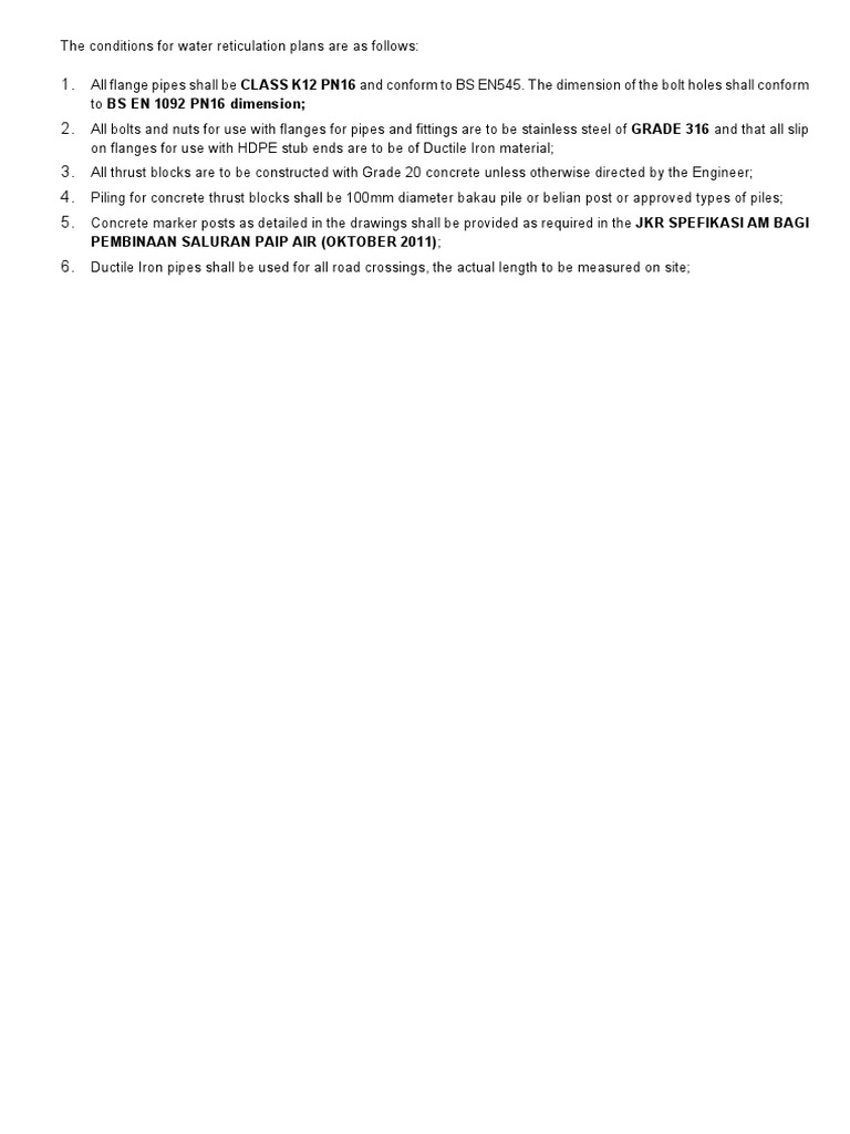 Water Reticulation Plan Specifications | PDF | Technology & Engineering
