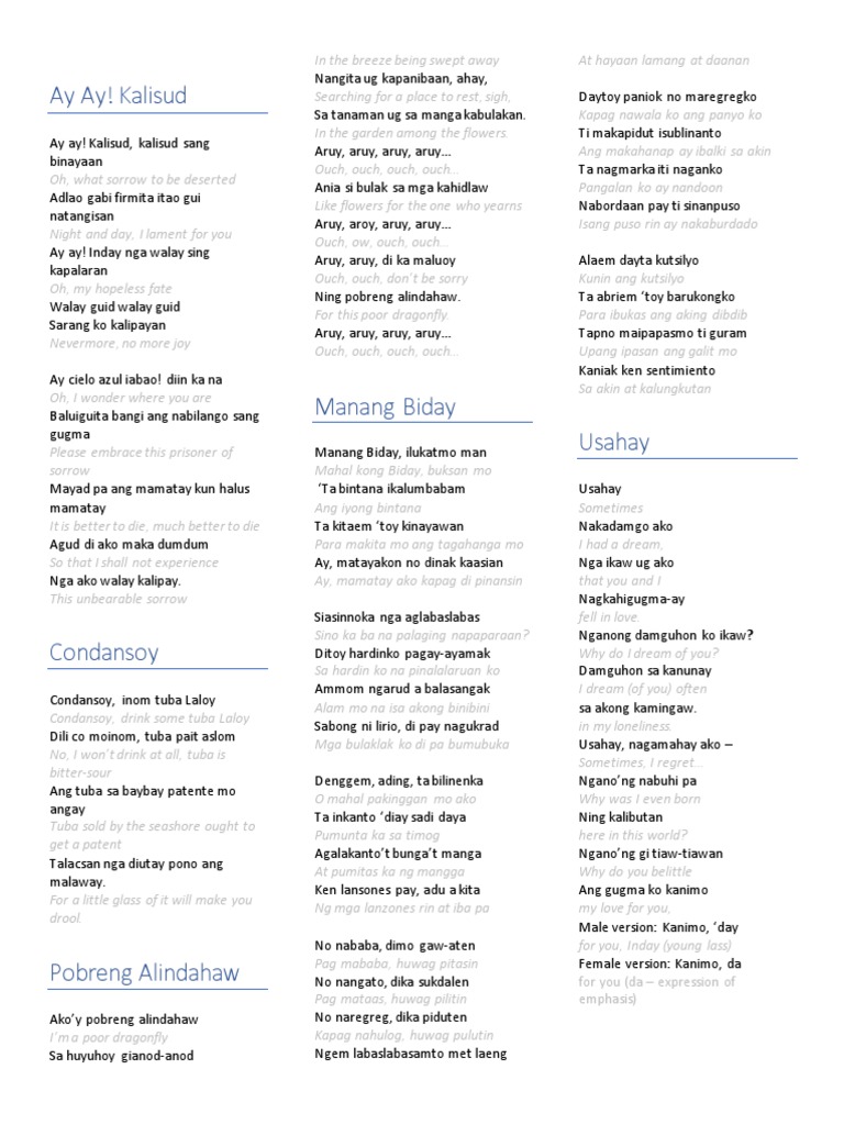 Filipino Folk Songs Lyrics | PDF