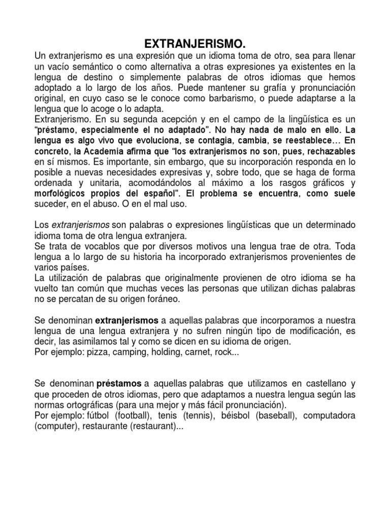 Definición y ejemplos de extranjerismos | PDF | Lingüística | Idiomas