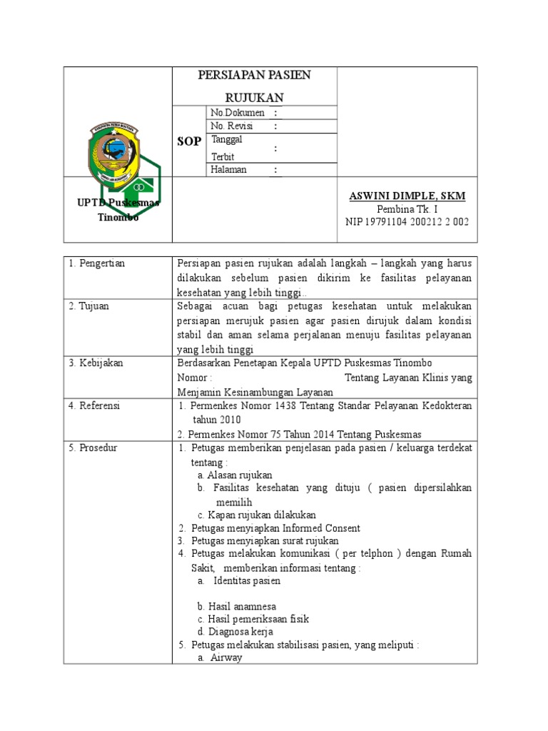 Sop Persiapan Pasien Rujukan | PDF