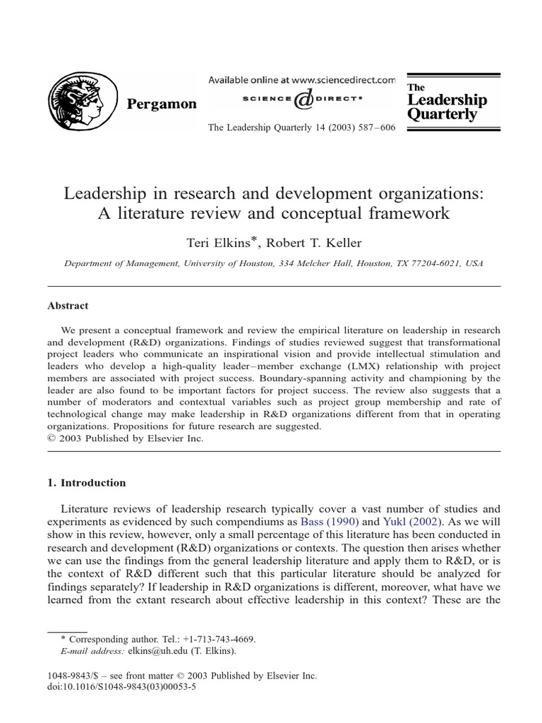 Leadership in Research and Development Organizations A Literature ...