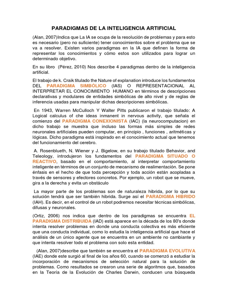 Paradigmas de La Inteligencia Artificial | PDF | Inteligencia artificial | Inteligencia (IA) y ...