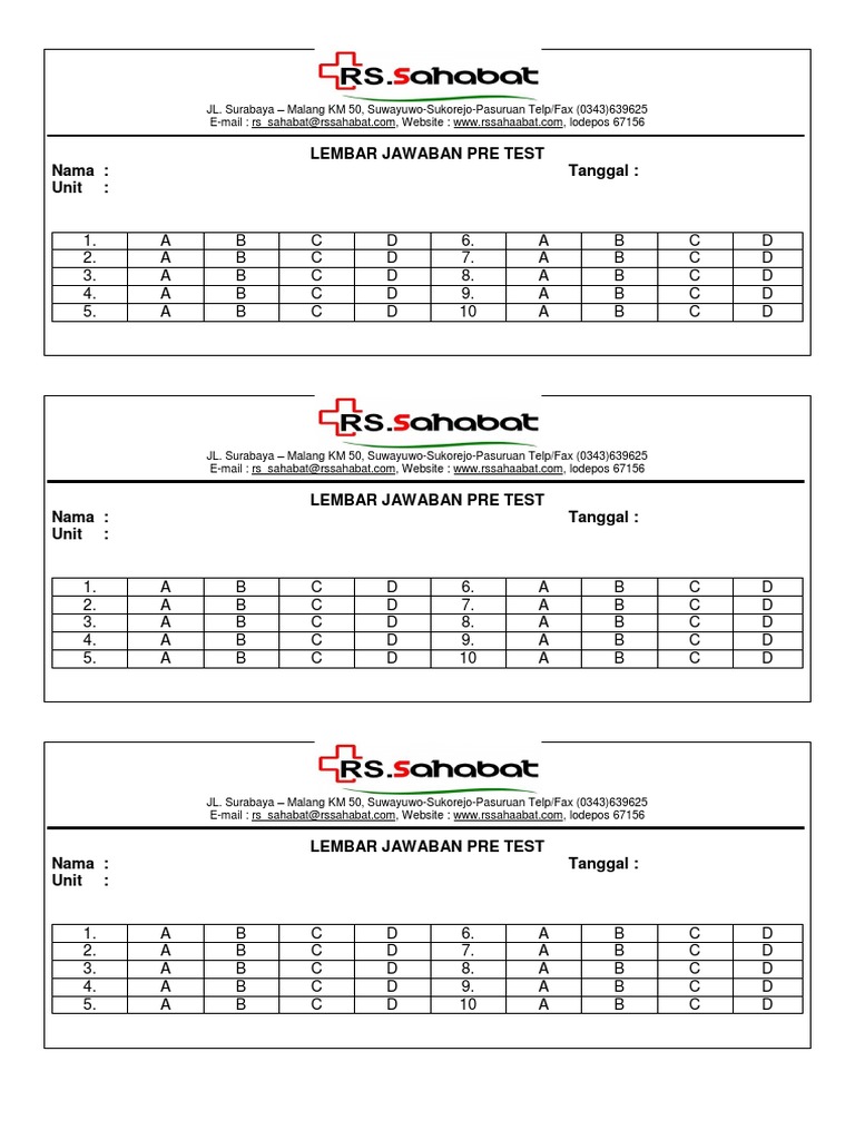 Lembar Jawaban Pre Test Nama: Tanggal: Unit | PDF