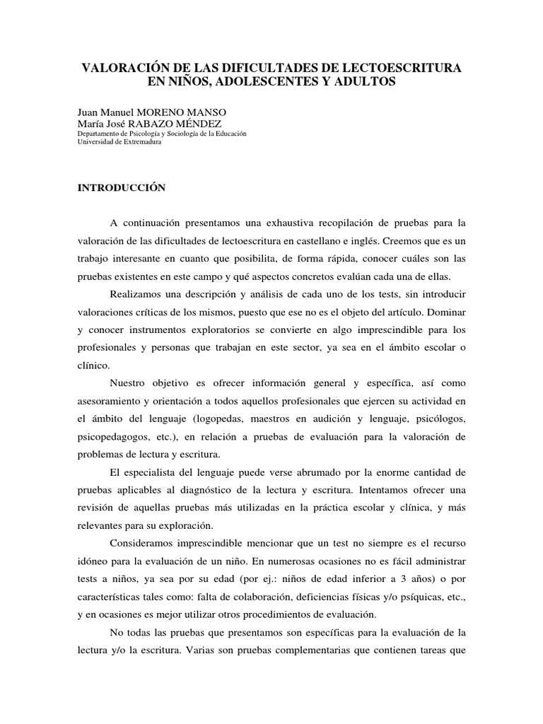 Dialnet ValoracionDeLasDificultadesDeLectoescrituraEnNinos 6023005 PDF ...