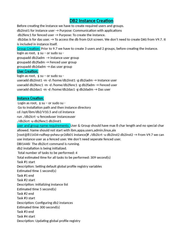 DB2 Instance Creation | PDF | Ibm Db2 | Sudo