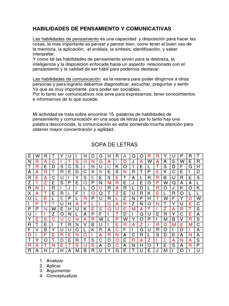 Sopa de Letras Habilidad - Docx2222 | PDF | Cognición | Ciencia cognitiva