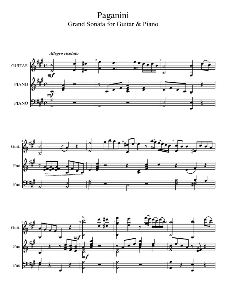 Paganini Grand Sonata For Guitar Piano | PDF | Compositions For Piano ...
