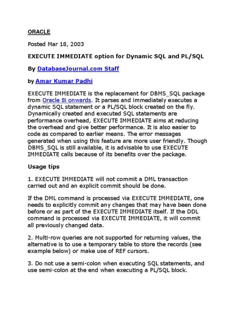 Amar Kumar Padhi: Oracle | PDF | Pl/Sql | Information Retrieval