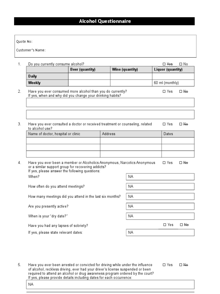 Alcohol Use and History Questionnaire | PDF | Alcoholism | Alcohol