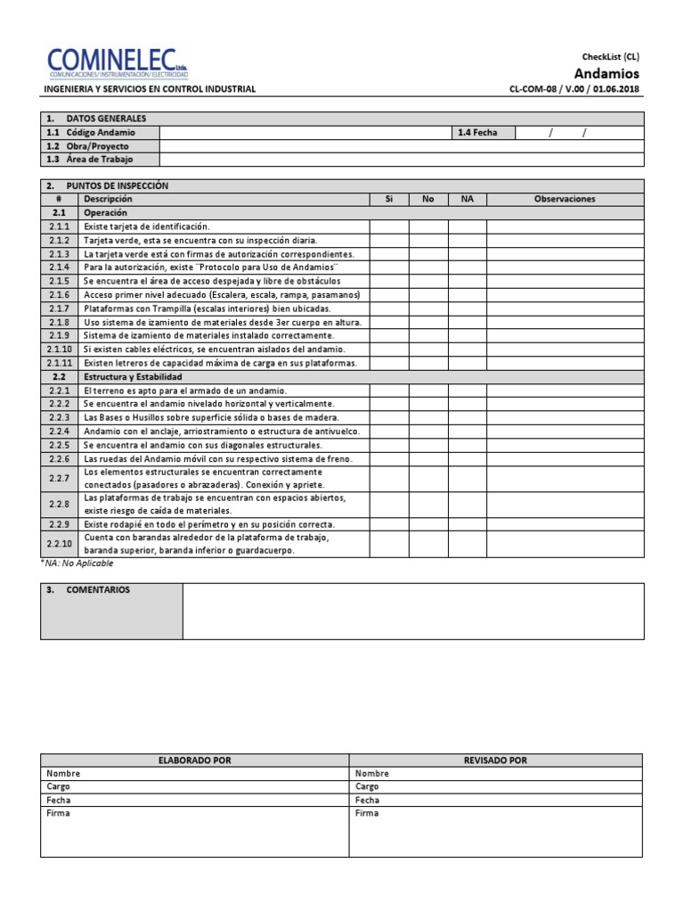 Checklist de Inspección de Andamios | PDF | Andamio