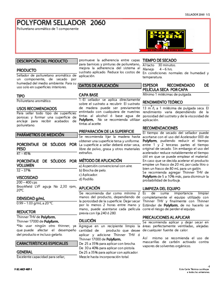 Comex Polyform Sellador 2060 | PDF | Poliuretano | Madera