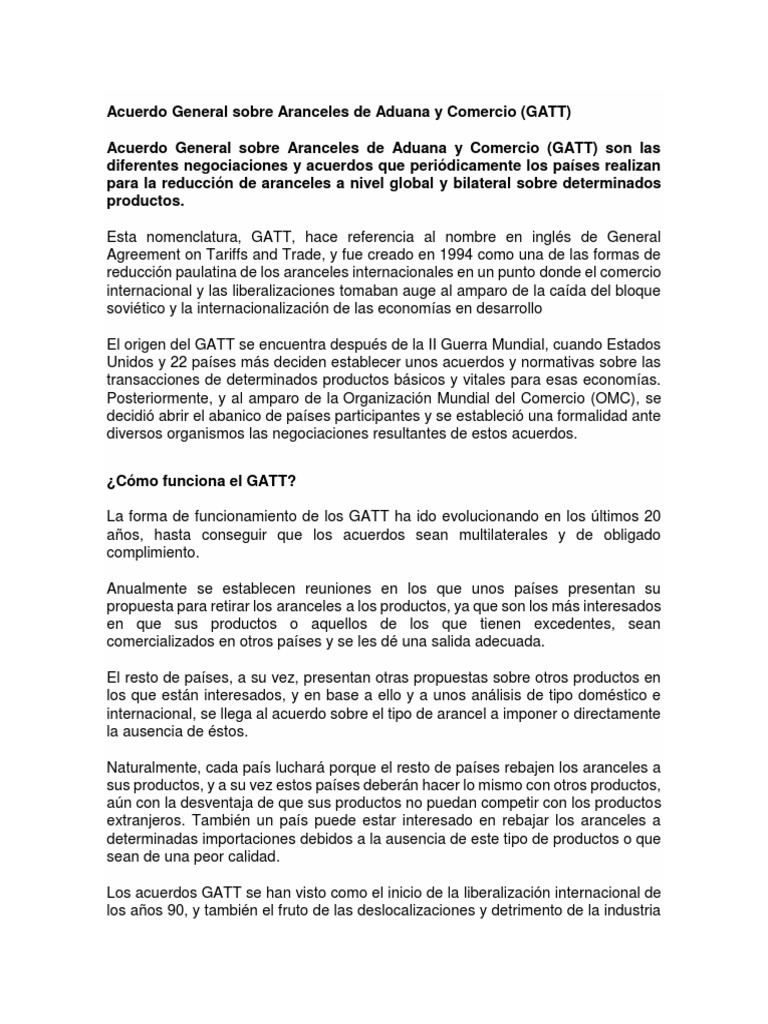 Gatt | Acuerdo General sobre Aranceles Aduaneros y Comercio ...