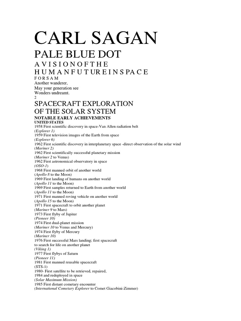 Carl Sagan: Pale Blue Dot | PDF | Mariner Program | Spacecraft