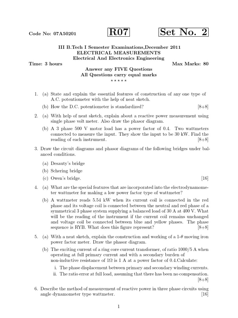R07 Set No. 2 | PDF | Transformer | Ac Power